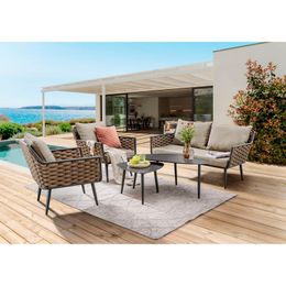 Destiny Gartenlounge-Set »RAVENNA« 1x 2er Sofa, 2x Sessel, 2x Tisch, inkl. Auflagen, 12 Stk. tlg. Aluminium, Olefin-Rope coffeefarben +...