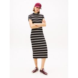 Tommy Hilfiger Jerseykleid »SLIM 5X2 RIB MOCK-NK SS DRS« Black / Calico Stp M (38) - N-Gr N-Gr M (38) Langes Shirtkleid von Tommy Hilfiger Womanswear
