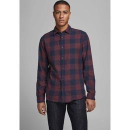 Jack & Jones JACK & JONES Karohemd »JJ JJEGINGHAM TWILL SHIRT L/« bordeaux-navy XXL - N-Gr N-Gr XXL Twill Hemd im Biker Look