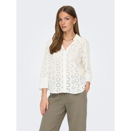 Jacqueline de Yong Jdy Damen JDY Hemdbluse &raquo;JDYTALLIE 3/4 LONG SHIRT WVN NOOS&laquo; mit Lochstickerei-Detail wei&szlig; M