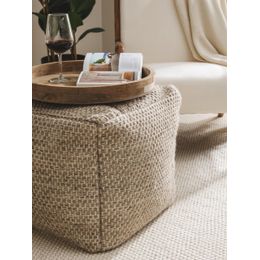 benuta Pure - Handgefertigter Woll Pouf Rocco Taupe 45x45x45 cm