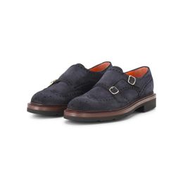 Santoni Low-Top Sneaker - Doppel-Monkstraps aus Veloursleder - Gr. 44,5 (EU) - in Blau - f&uuml;r Damen