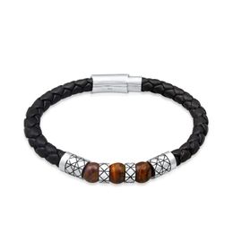 Kuzzoi Armbänder - Armband Herren Leder Bead Magnet-Verschluß 925er S - Gr. 19 CM - in Schwarz - für Damen