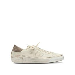 Philippe Model Low-Top Sneaker - Distressed Off-White Leather Sneakers With Brown A - Gr. 45 (EU) - in Beige - f&uuml;r Damen