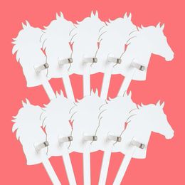 FOLDZILLA Steckenpferd 10er Set Pferd wei&szlig; zum Bemalen/Bekleben - Pappe, stabiler Karton,M&auml;dchen,Jungen,DIY Geschenkidee, Kindergeburtstag