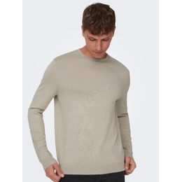 Only & Sons Rundhalspullover ONLY & SONS "ONSWYLER LIFE REG 14 LS CREW KNIT NOOS", Herren, Gr. M, beige (silber lining), Feinstrick, Obermaterial: 78% Viskose, 22% Polyester, meliert, normal normal, Rundhals, Rippbündchen, Pullover Rundhalspullover
