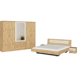 Schlafzimmer-Set Rauch "Komplettschlafzimmer Schlafzimmer BURANO mit Schrank in 3 Breiten", eiche artisan, champagner, mit Schrank 6-trg. + ohne Matratze, B/H: 180cm x 200cm,mit Schrank 6-trg., Holzwerkstoff, Schlafzimmerm&ouml;bel-Sets, Schlafzimmer-Set, Bett 180x200 cm und 2 Nachttische MADE IN GERMANY