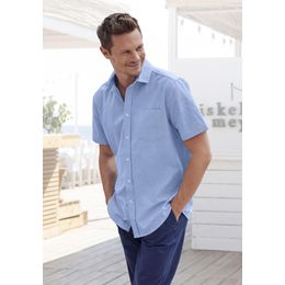 H.I.S. Kurzarmhemd H.I.S, Herren, Gr. XXL (45/46), N-Gr, blau (hellblau), Web, Obermaterial: 100% Baumwolle, unifarben, regular fit, Rundhals, abgesteppte Kante, Hemden Kurzarmhemd, mit Kentkragen, Oxford-Qualit&auml;t aus reiner Baumwolle, Topseller