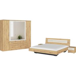 Schlafzimmer-Set Rauch "Komplettschlafzimmer Schlafzimmer BURANO mit Schrank in 3 Breiten", eiche artisan, champagner, mit Schrank 5-trg. + ohne Matratze, B/H: 180cm x 200cm,mit Schrank 5-trg., Holzwerkstoff, Schlafzimmerm&ouml;bel-Sets, Schlafzimmer-Set, Bett 180x200 cm und 2 Nachttischen MADE IN GERMANY