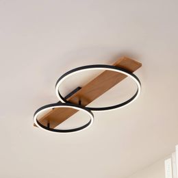 LINDBY LED-Deckenlampe Galad, schwarz, Holz, 2-flg., 75 cm