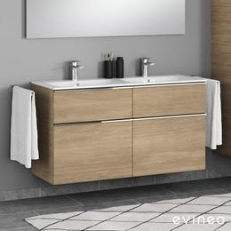 Geberit Renova Plan Slim Doppelwaschtisch, evineo ineo4 Unterschrank B: 130 cm, 4 Ausz&uuml;ge, mit Griff,, 122230600+BE0235OA,