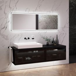 neoro n80 fumo Unterschrank B: 180 cm mit 2 Ausz&uuml;gen, mit Parsolglasfront, mit Spiegel, Waschtisch B: 80,5 cm,