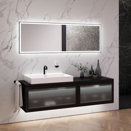 neoro n80 albus Unterschrank B: 180 cm mit 2 Ausz&uuml;gen, mit profilierter Glasfront, mit Spiegel, Waschtisch B: 80,5 cm,