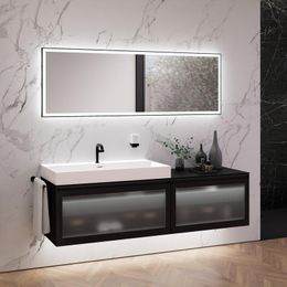 neoro n80 albus Unterschrank B: 180 cm mit 2 Ausz&uuml;gen, mit profilierter Glasfront, mit Spiegel, Waschtisch B: 100,5 cm,
