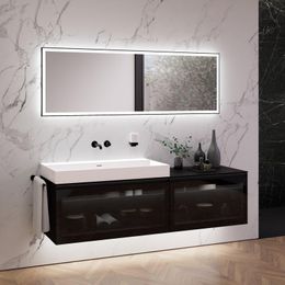 neoro n80 fumo Unterschrank B: 180 cm mit 2 Ausz&uuml;gen, mit Parsolglasfront, mit Spiegel, Waschtisch B: 100,5 cm,
