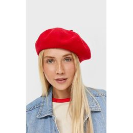 Lucky Bees Baskenm&uuml;tze mit Wollanteil in Rot - 62% | Damen-muetzen-caps