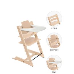 Stokke Hochstuhl-Set Tripp Trapp Bundle, Natur, Holz, Buche, 46x79x49 cm, Fu&szlig;st&uuml;tze verstellbar, Sitzfl&auml;che h&ouml;henverstellbar, Tablett, Snacktablett, Babym&ouml;bel, Hochst&uuml;hle & Zubeh&ouml;r, Hochst&uuml;hle