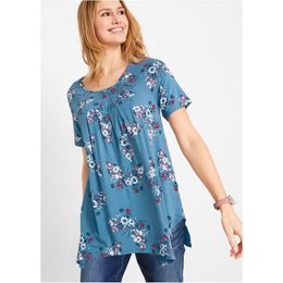 bonprix Zipfel-Longshirt kurzarm, blau, Viskose
