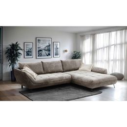 Livetastic Ecksofa Biarritz, Hellbraun, Textil, 3-Sitzer, F&uuml;llung: Silikon, Schaumstoffflocken,Schaumstoff, Ottomane rechts, L-Form, 324x205 cm, Made in EU, R&uuml;cken echt, Wohnzimmer, Sofas & Couches, Wohnlandschaften, Ecksofas