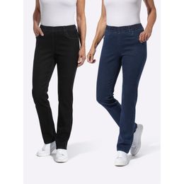 Bequeme Jeans Classic Basics, Damen, Gr. 42, Normalgrößen, blau (dunkelblau, schwarz denim), 81% Baumwolle, 17% Polyester, 2% Elasthan, unifarben, lang, Jeans