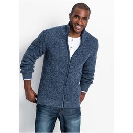 Strickjacke bonprix, Damen, Gr. 56/58 (XL), blau (mattblau meliert), Obermaterial: 50% Baumwolle, 50% Polyacryl, regular fit, Strickjacken Strickjacke