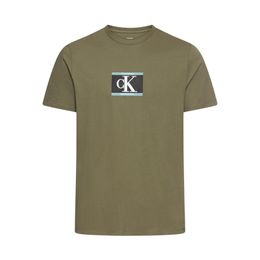 T-Shirt Calvin Klein "SS 30s E SPRTSWR 3 G", Damen, Gr. M, gr&uuml;n (dusty olive), Single Jersey, Obermaterial: 100% Baumwolle, unifarben, regular fit h&uuml;ftlang, Rundhals, Shirts T-Shirt, mit Logo-Print