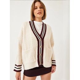 Bianco Lucci Strickjacke Damen Gr&ouml;&szlig;e S/L creme / merlot / schwarz