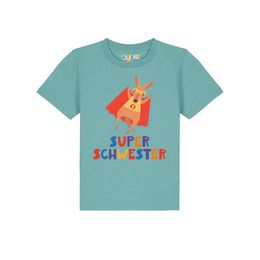 watabout.kids T-Shirt 'K&auml;nguru Superschwester' Jungen Gr&ouml;&szlig;e 122/128 blau / t&uuml;rkis / hellorange / rot