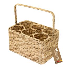 HMF Flaschentr&auml;ger f&uuml;r 6 Flaschen, Flaschenkorb geflochten aus nachhaltiger Wasserhyazinthe, 32 x 22 x 18 cm