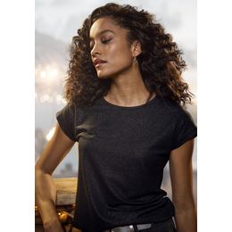 Vivance Rundhalsshirt 'mit dezentem Glitzerdruck' schwarz Gr. 48/50 f&uuml;r Damen. Rundhals und Glitterdruck, Glitzerdruck, Allover-Druck. Bequem