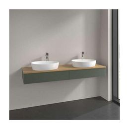 Villeroy & Boch Villeroy und Boch Antao Waschtisch-Unterschrank L17151HL mit Beleuchtung, 2 Ausz&uuml;ge, 1600 x 190 x 500 mm, Front mit Struktur, Leaf Green Matt Lacquer / Honey Oak