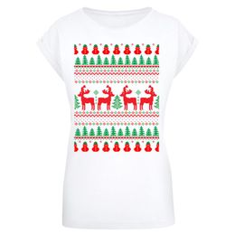 F4NT4STIC T-Shirt Christmas Reindeers Weihnachten Muster in wei&szlig; | Gr.: S
