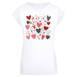 F4NT4STIC Extended Shoulder T-Shirt Cute Herzen Variety Valentinstag in wei&szlig; | Gr.: M