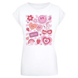 F4NT4STIC Extended Shoulder T-Shirt Retro Valentinstag Herz Rainbow Fruits in wei&szlig; | Gr.: S