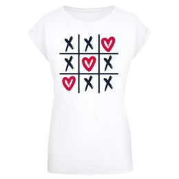 F4NT4STIC Extended Shoulder T-Shirt Valentinstag Herz Tic Tac Toe in wei&szlig; | Gr.: S