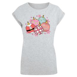 F4NT4STIC Extended Shoulder T-Shirt Pink Cute Weihnachten Tree Balls in grau meliert | Gr.: S