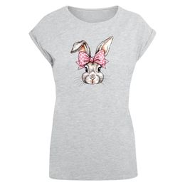 F4NT4STIC Extended Shoulder T-Shirt Niedlicher Hase mit Schleife in grau meliert | Gr.: XS