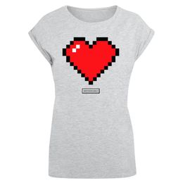 F4NT4STIC T-Shirt Pixel Herz Good Vibes Happy People in grau meliert | Gr.: XS