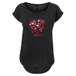 F4NT4STIC Long Cut T-Shirt Herz Baum Aquarell Druck in schwarz | Gr.: XS