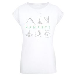 F4NT4STIC Extended Shoulder T-Shirt Namaste Yoga Skelett Halloween in wei&szlig; | Gr.: XL