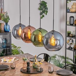 hofstein Koyoto H&auml;ngeleuchte Glas 30 cm Blau, Gr&uuml;n, Kupferfarben, 4-flammig