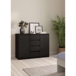 Kommode Inosign "Naia, Sideboard, 4 Schubladen, 2 T&uuml;ren, Aufbewahrung, grifflose Front", matt schwarz, B:120,8cm H:90,7cm T:50cm, Spanplatte, Sideboards, Kommode