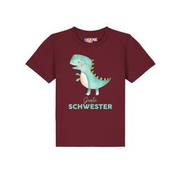 watabout.kids T-Shirt 'Dinosaurier 03 Gro&szlig;e Schwester' Jungen Gr&ouml;&szlig;e 134/146 ecru / taubenblau / hellgr&uuml;n / bordeaux
