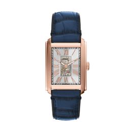 Automatikuhr Fossil "CARRAWAY", blau, rosegoldfarben, Armbanduhren, Damen, Automatikuhr, Armbanduhr, Herrenuhr, Mechanische Uhr, Lederarmband, analog