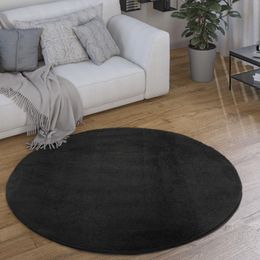 Teppich Paco Home "Cadiz 630", schwarz, H:14mm &Oslash;:120cm, Polyester, Teppiche, Teppich, Kurzflor, Uni-Farben, besonders weich, waschbar, Wohnzimmer