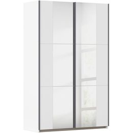Schwebetürenschrank Rauch "Kleiderschrank Drehtürenschrank Schrank Garderobe KRONACH TOPSELLER", weiß (alpinweiß, griffleisten grau, 2 spiegel), B:131cm H:210cm T:59cm, Holzwerkstoff, Schränke, Schwebetürenschrank, mit Spiegel und viel Stauraum, Metallgriffleisten, MADE IN GERMANY