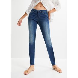 Skinny-fit-Jeans bonprix, Damen, Gr. 44, N-Gr, blau (blau denim), Obermaterial: 76% Baumwolle, 16% Polyester, 7% Viskose, 1% Elasthan, skinny fit, Jeans