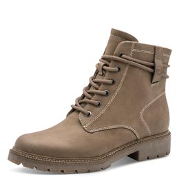 Schnürstiefelette Tamaris, Damen, Gr. 37, taupe, Nubuklederimitat, kontrastfarbene Details, used, Schuhe Schnürstiefelette, Blockabsatz, Schnürboots in veganer Verarbeitung