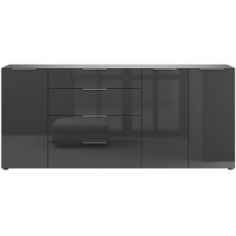 Sideboard MANJANA MÖBEL "Style", anthrazit matt, glas anthrazit, metall chrom, B:225cm H:98,7cm T:40cm, Glas, Metall, Sicherheitsglas ESG, Spanplatte, Sideboards, Sideboard