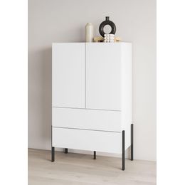 Wäscheschrank OTTO HOME "Jukon, moderner griffloser Kleiderschrank, Metallfüsse, Made in Europe", weiß, B:90cm H:150cm T:50cm, Dekorfolie, FSC-zertifizierter Holzwerkstoff, Metall, Schränke, Mehrzweckschrank,2 Schubladen, 2 Türen, FSC-zertifiziert